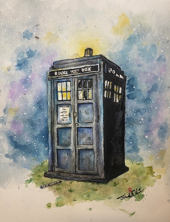 Tardis Watercolor Painting