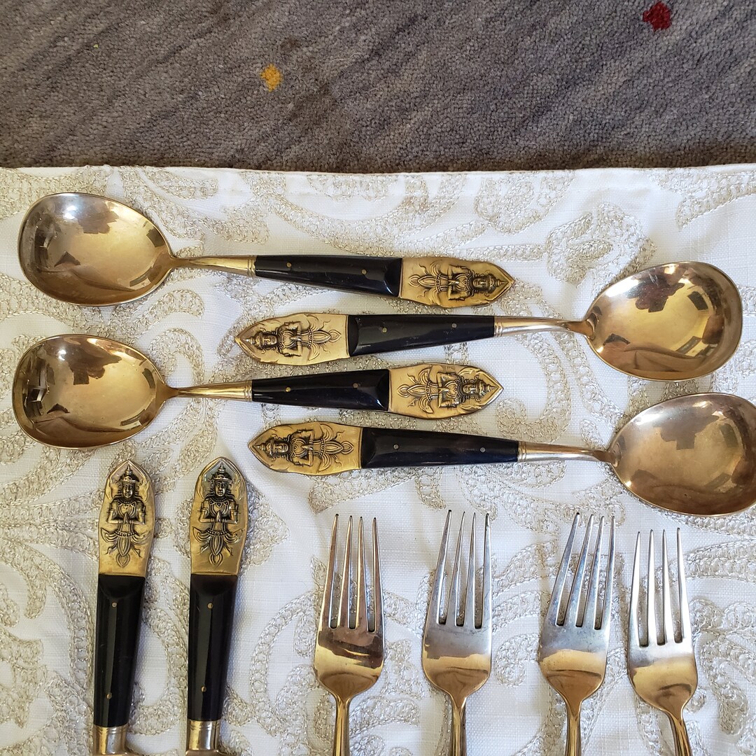 Buddha Flatware 76 Pcs Set, Vintage Siam Thai Full Set, 12 Piece Table ...