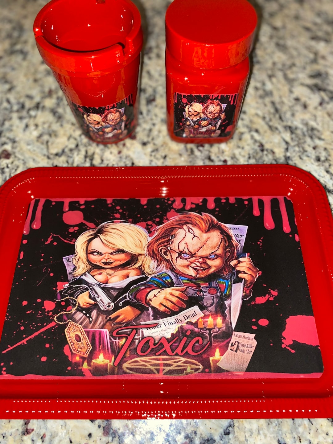 Custom Chucky and Tiffany Toxic Couple, Bride of Chucky Smoke Rolling ...