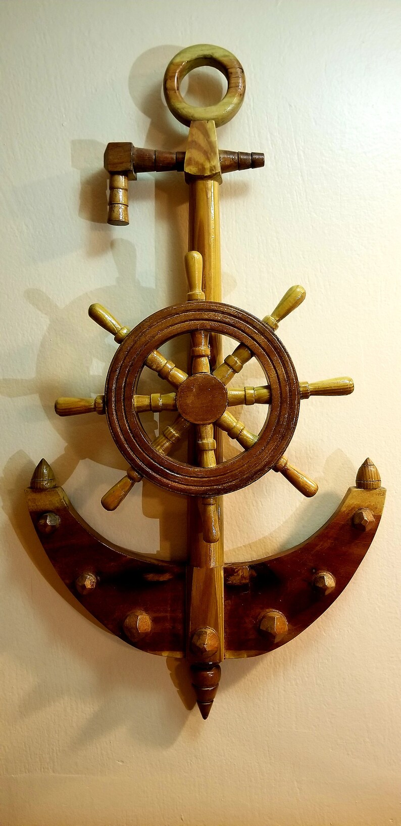 Maritime Anchor Ship Wheel Decor. Wooden Anchor. Ancla Nautica. Nautic ...