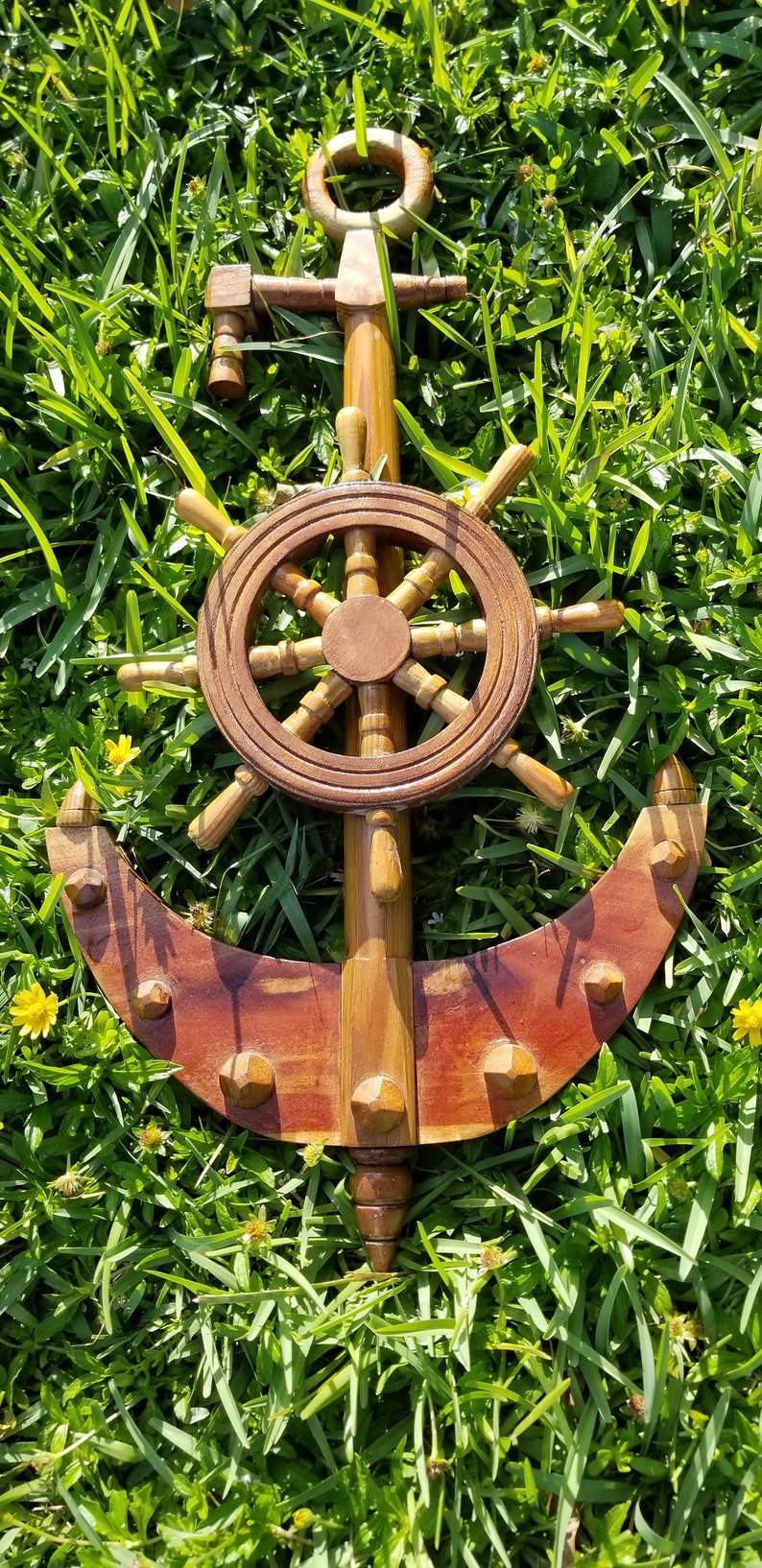 Maritime Anchor Ship Wheel Decor. Wooden Anchor. Ancla Nautica. Nautic ...