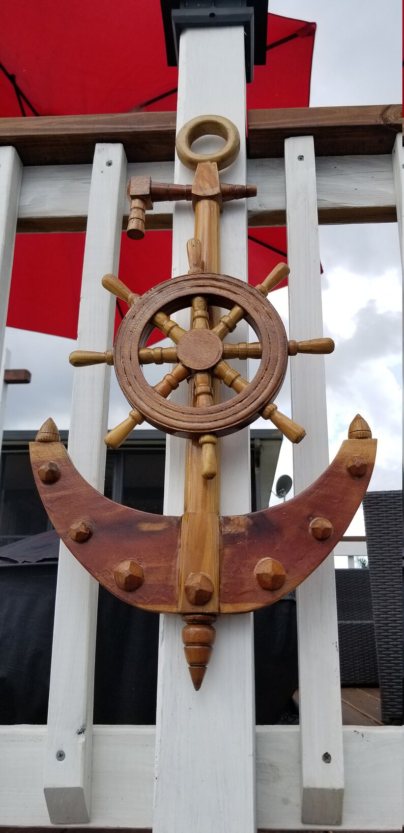 Maritime Anchor Ship Wheel Decor. Wooden Anchor. Ancla Nautica. Nautic ...