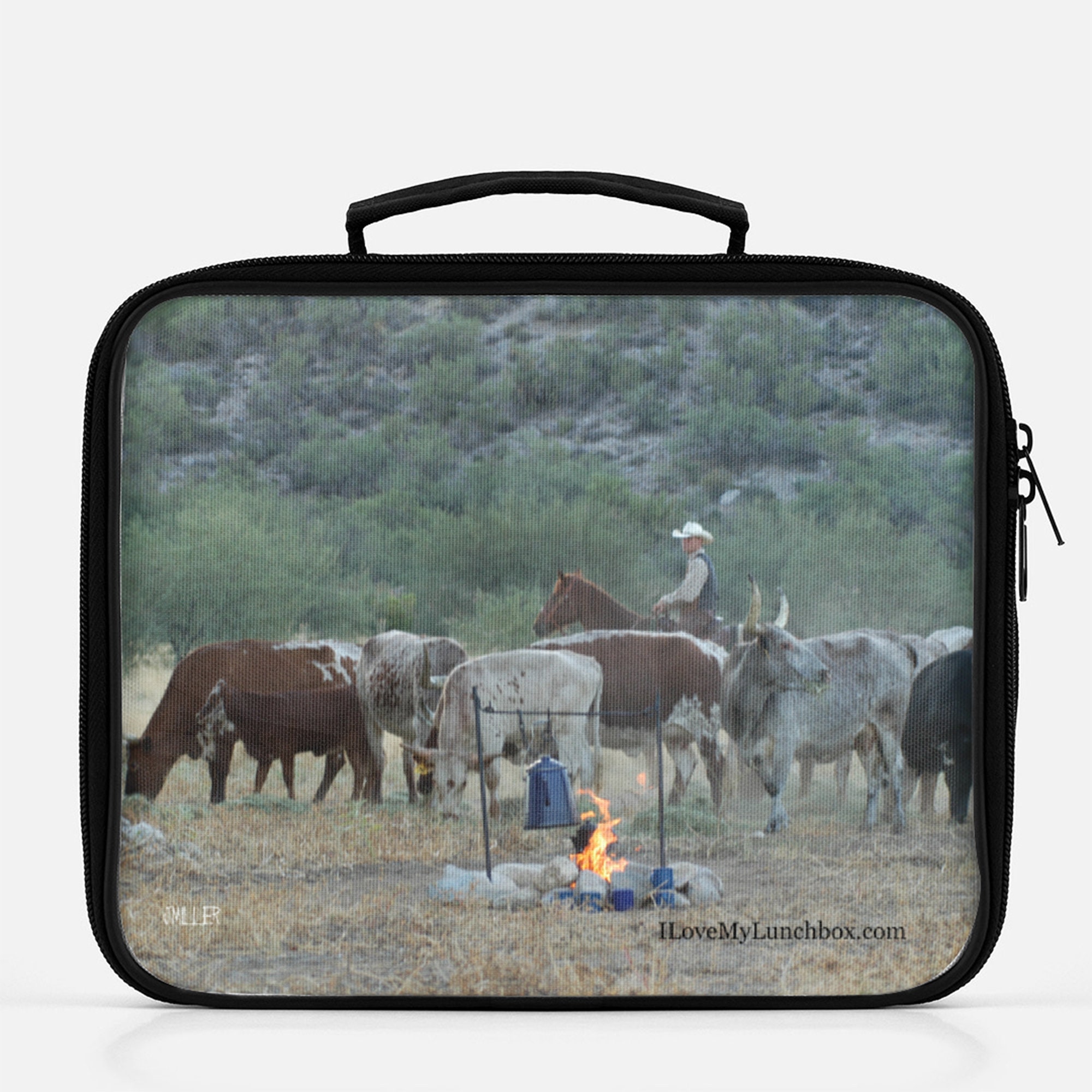Cowboy Herding Cattle by a Campfire, Photo on Lunch Box Tote Bag - Etsy