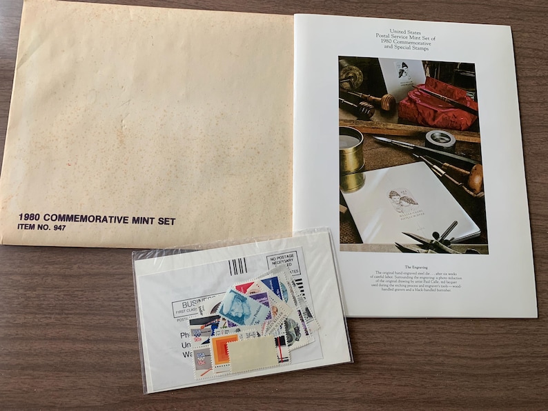1980 U.S. Commemorative Year Set Collection of 34 Stamps Incl. Airmails ...