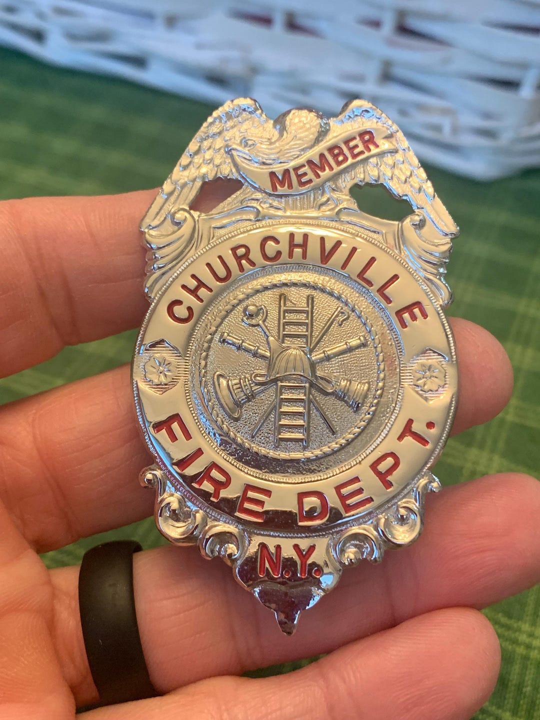 Vintage Fire Department Badge Churchville Chili NY Member Shield Made ...