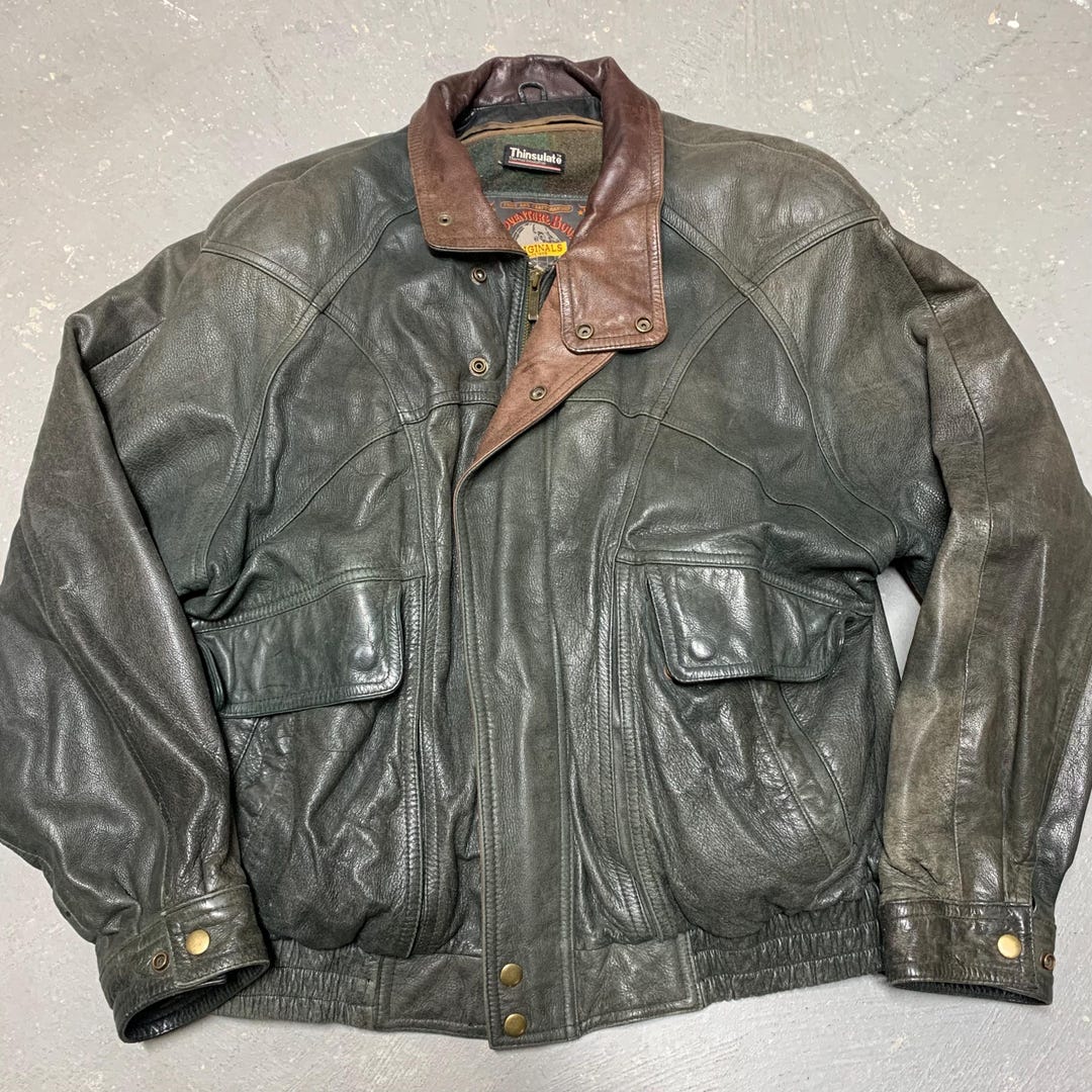 VTG Wilsons Adventure Bound Leather Jacket Grey Brown Insulated Liner ...