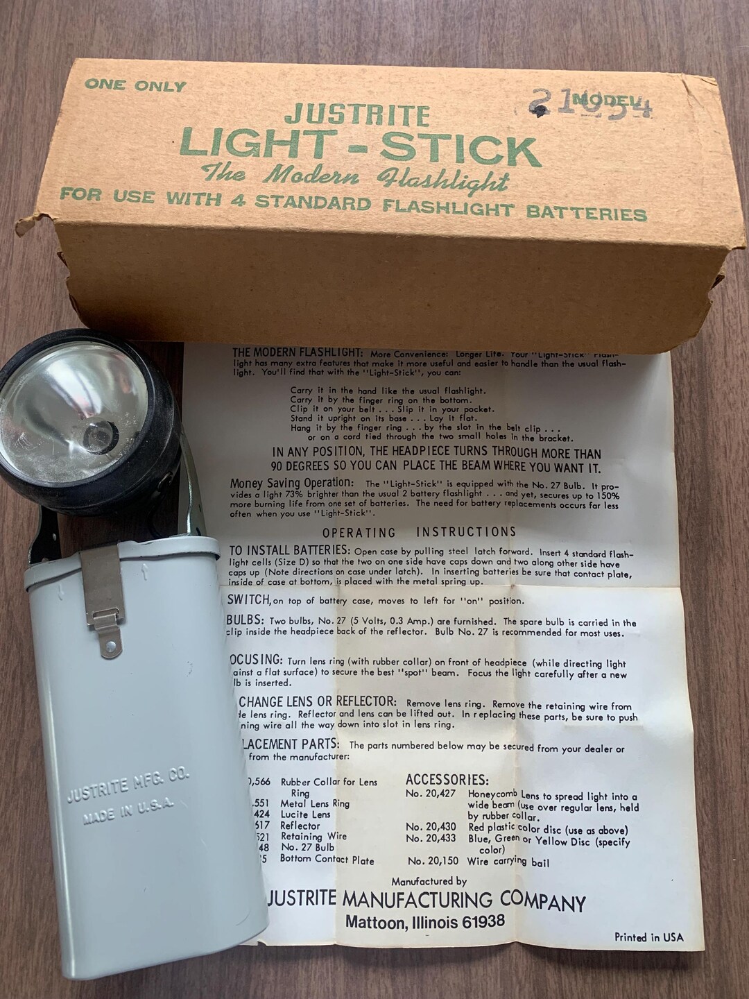 Vintage Flashlight Light-stick No 2105 by Justrite Mfg. Co. USA Like ...
