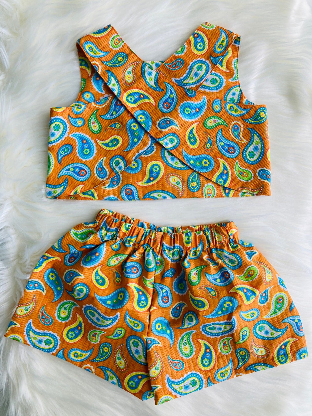 Girls' Paisley Criss-cross Back Cotton Short Set - Etsy