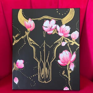 Gold Cow Skull Magnolia Painting: Southern Gothic Macabre Art - Etsy