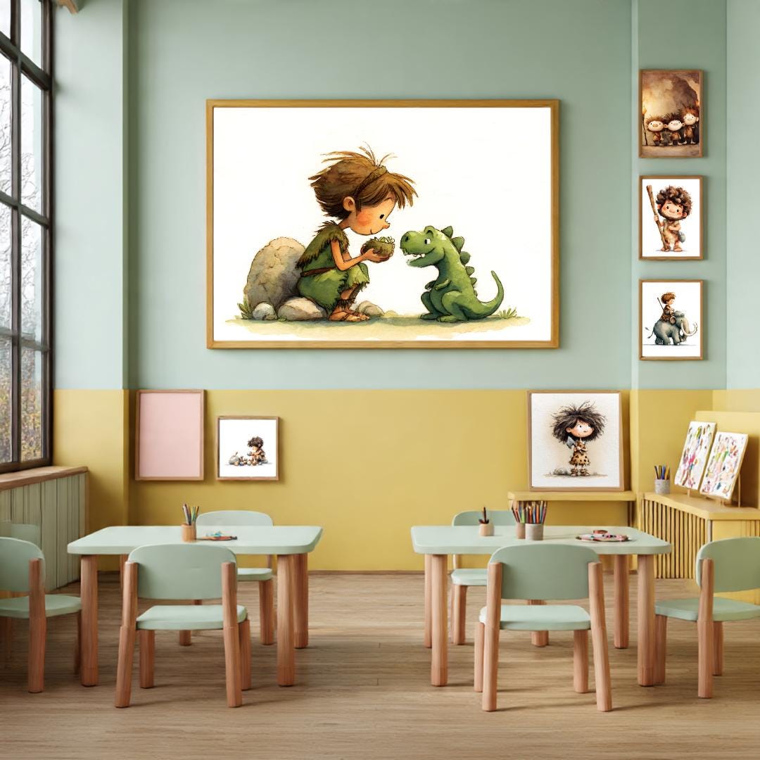 Caveman Nursery Art Set: Prehistoric Kids Room Decor (digital Download ...