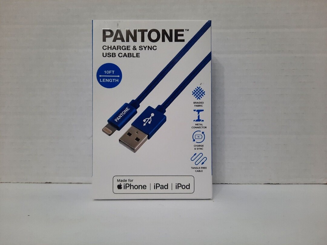 Pantone 10ft Charge and Sync USB Cable Made for iPhone Blue New in Box ...