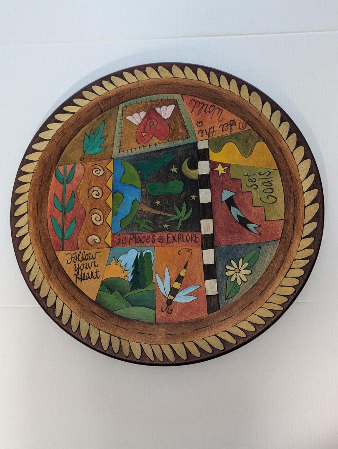 Sticks Handmade Folk Art Lazy Susan Painted Wood Turntable Go Places ...