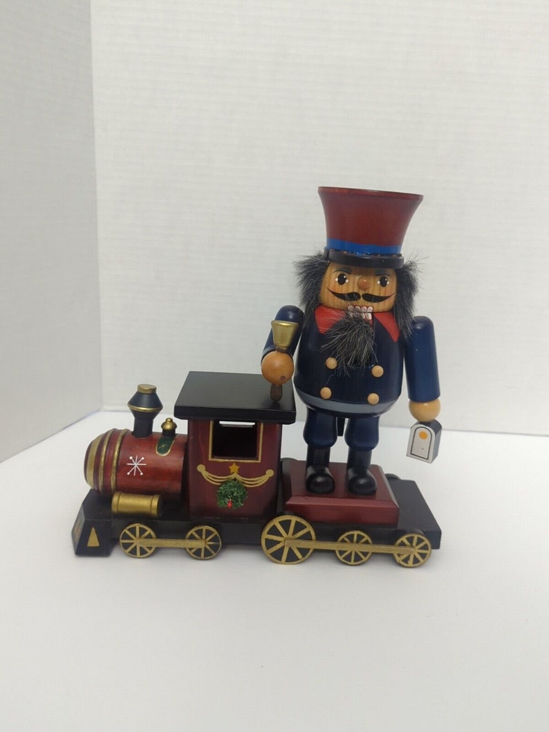 Vintage Holiday Wooden Nutcracker Conductor Statue on Train - Etsy