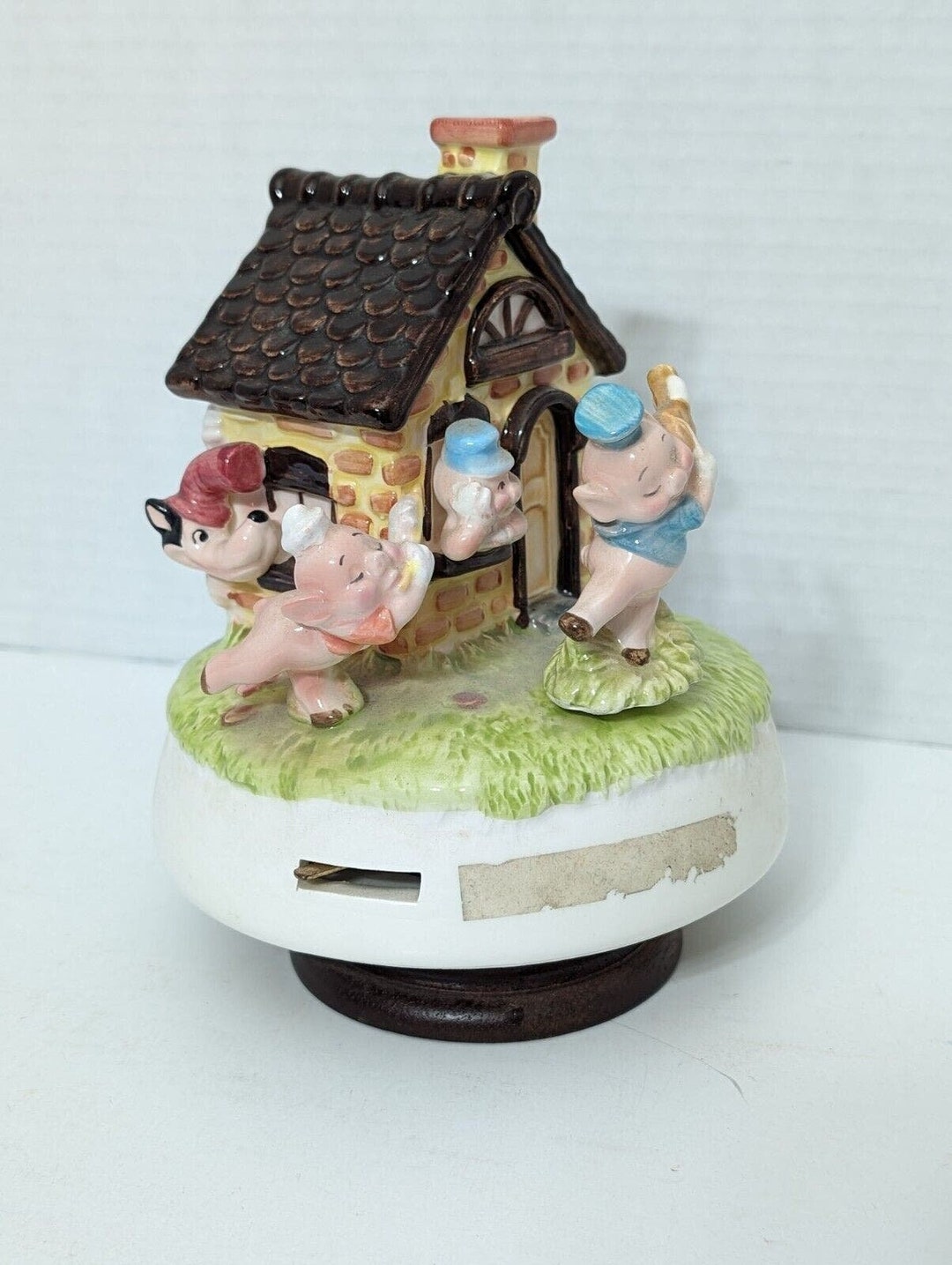 Vintage Disney Schmid Three Little Pigs & Big Bad Wolf Rotating Music ...