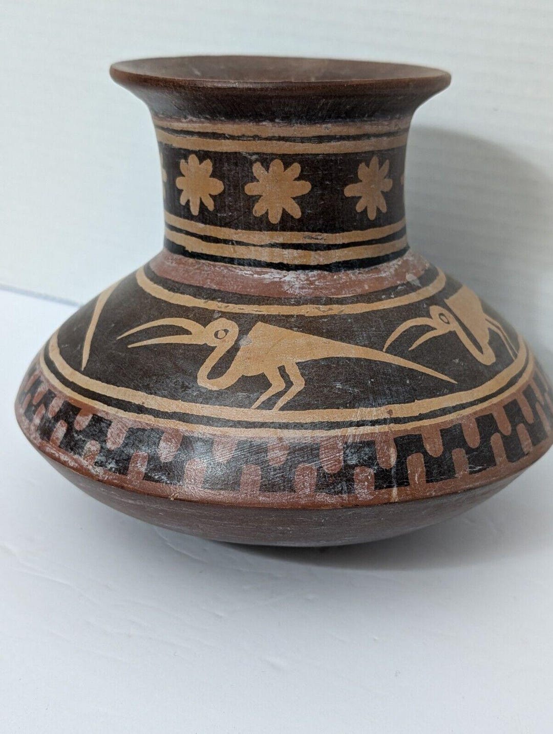 Vintage Ecuadorian Pottery Vase Featuring Birds Bowl Shaped Bottom ...