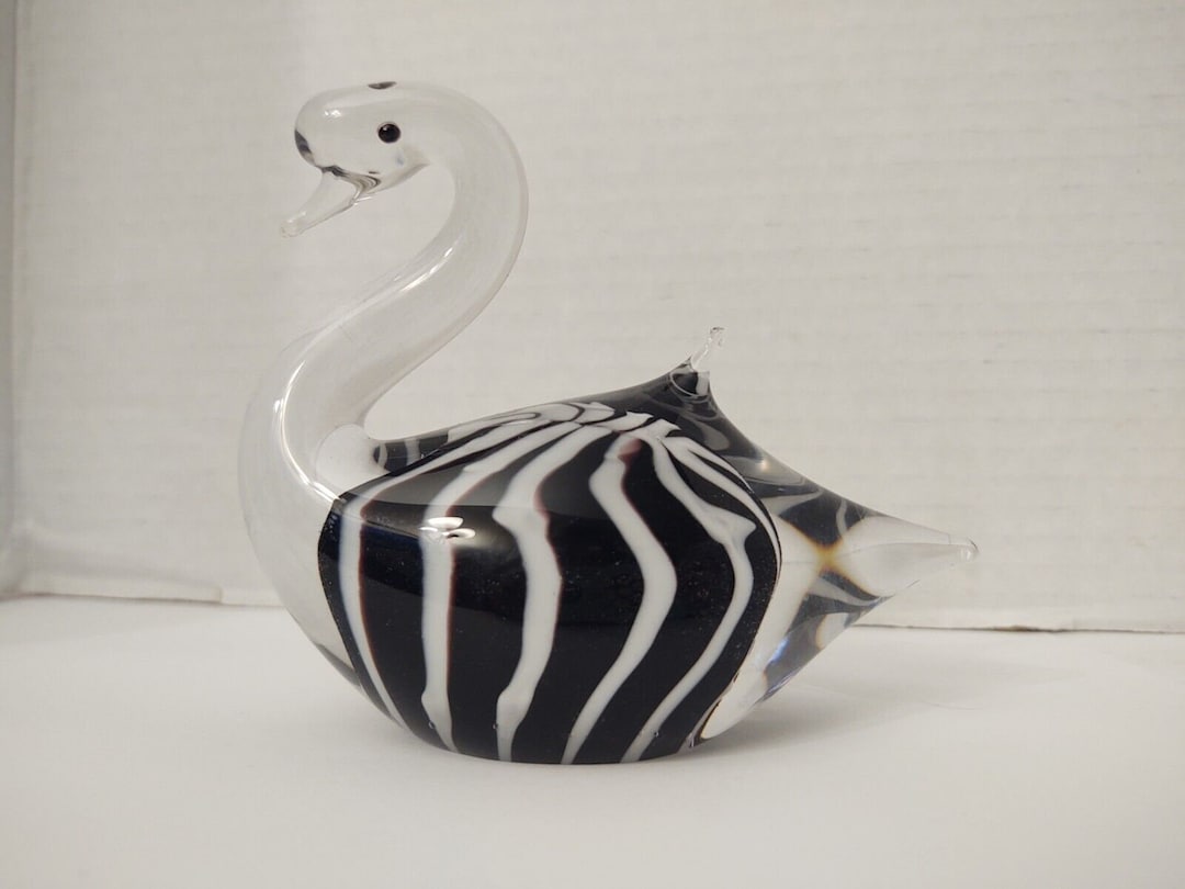 Handblown Zebra Pattern Swan Art Glass Paperweight - Etsy