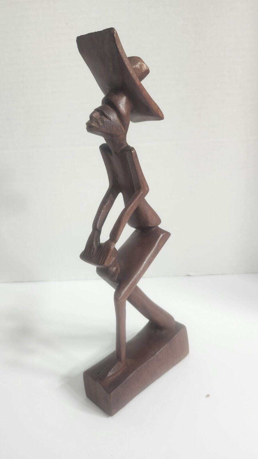 Antique African Hand Carved Wooden Drummer Figure Statue Native Tribal ...