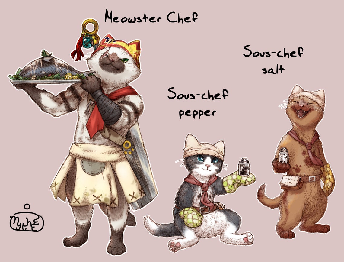 Meowscular Chef & Two Sous-chefs Stickers/magnets - Etsy
