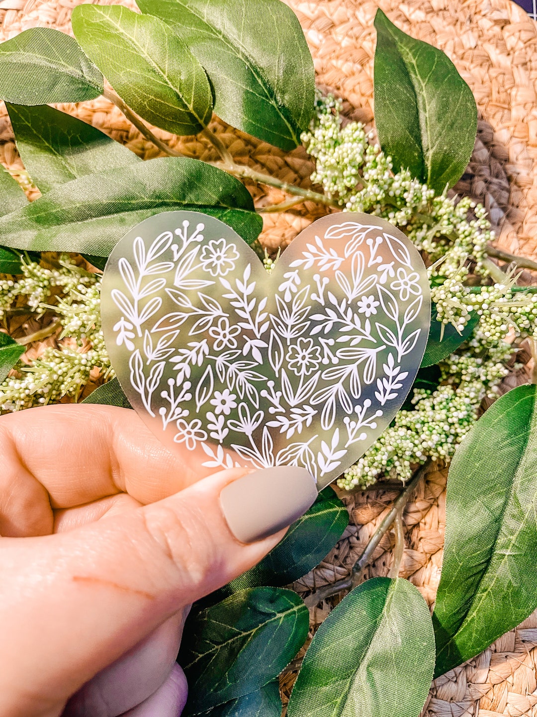 Clear Floral Heart Sticker, Flower Stickers, Floral Bouquet Stickers ...