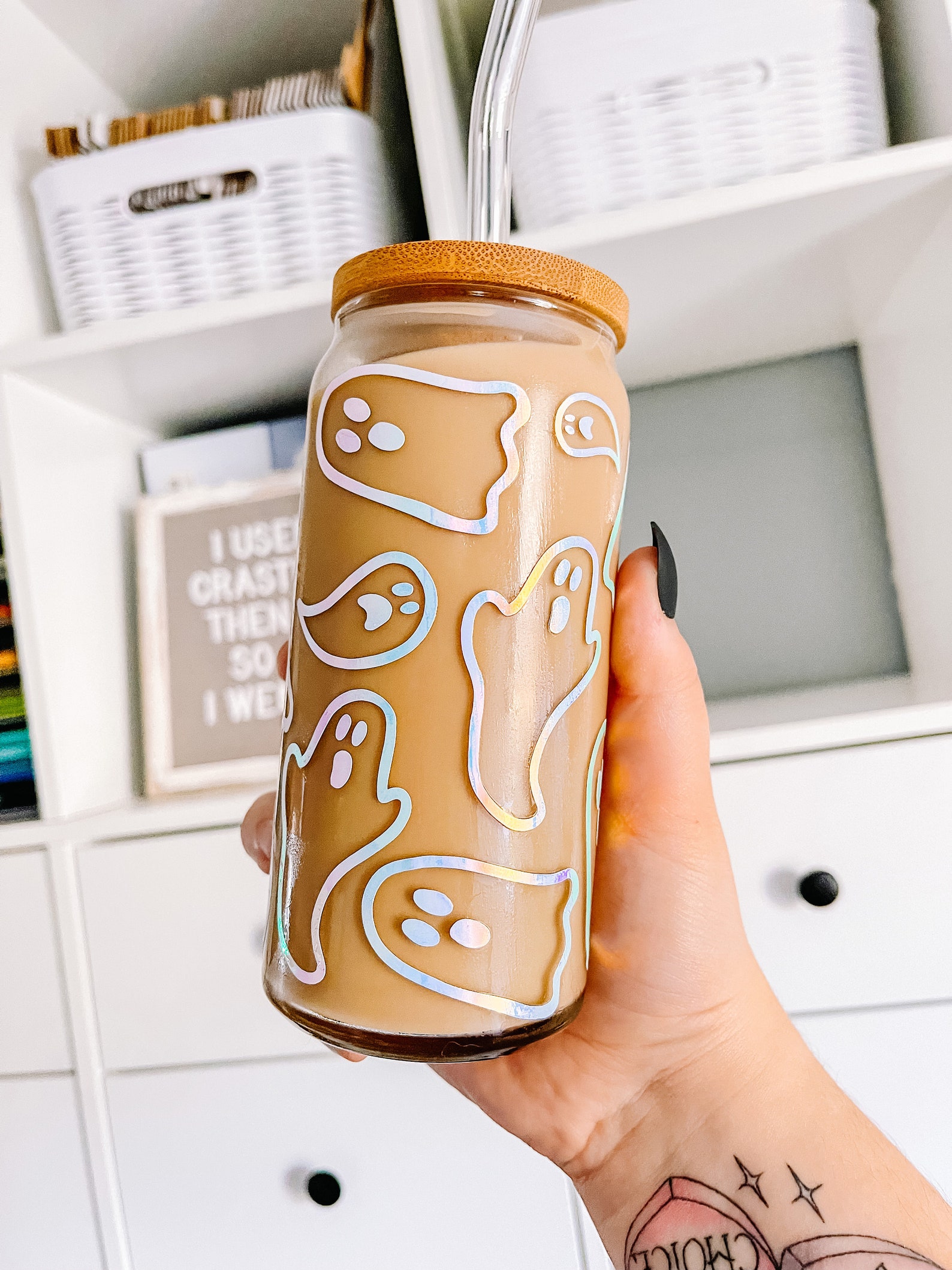 Ghost Coffee Can Glass Halloween Glass Can Iced Coffee - Etsy