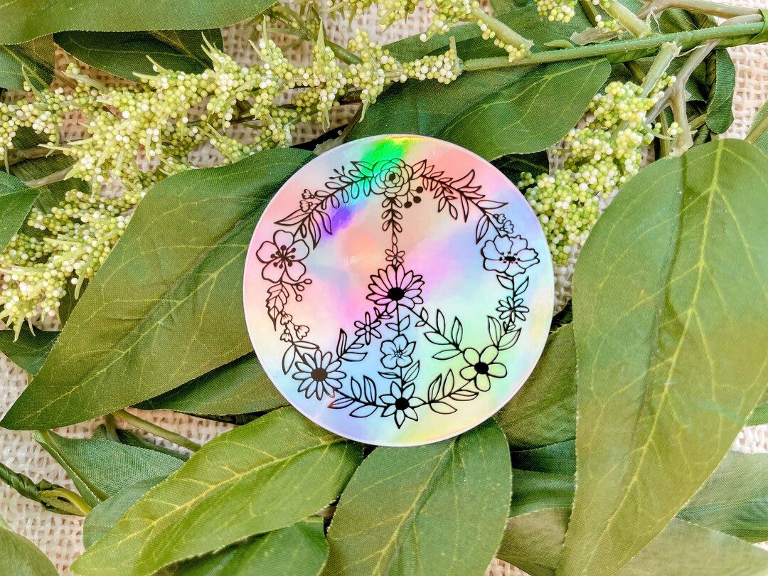 Floral Peace Symbol Sticker, Peace Sign Sticker, Floral Stickers, Retro ...