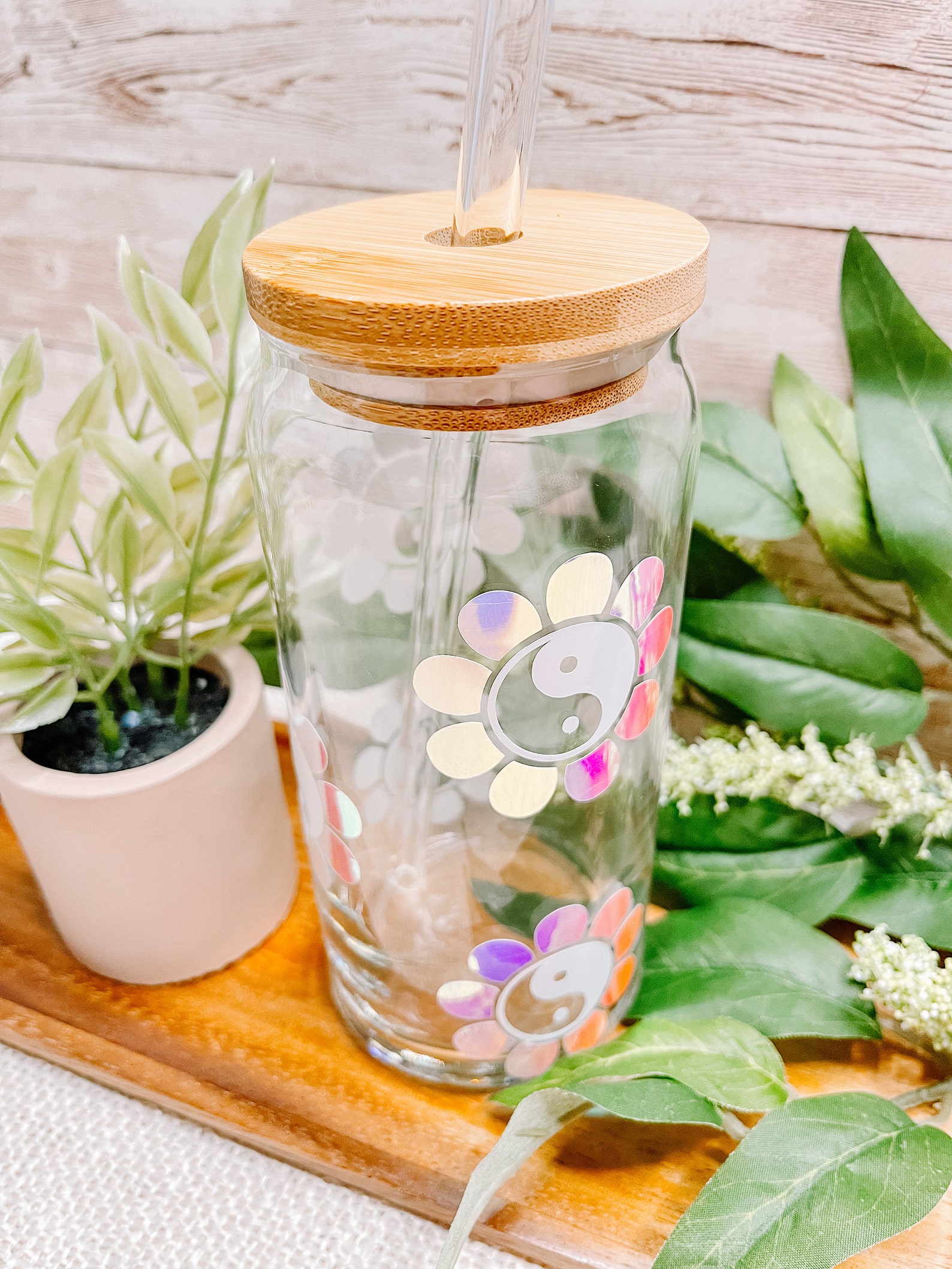 Yin Yang Flower Iced Coffee Glass, Retro Iced Coffee Glass, Groovy Iced ...