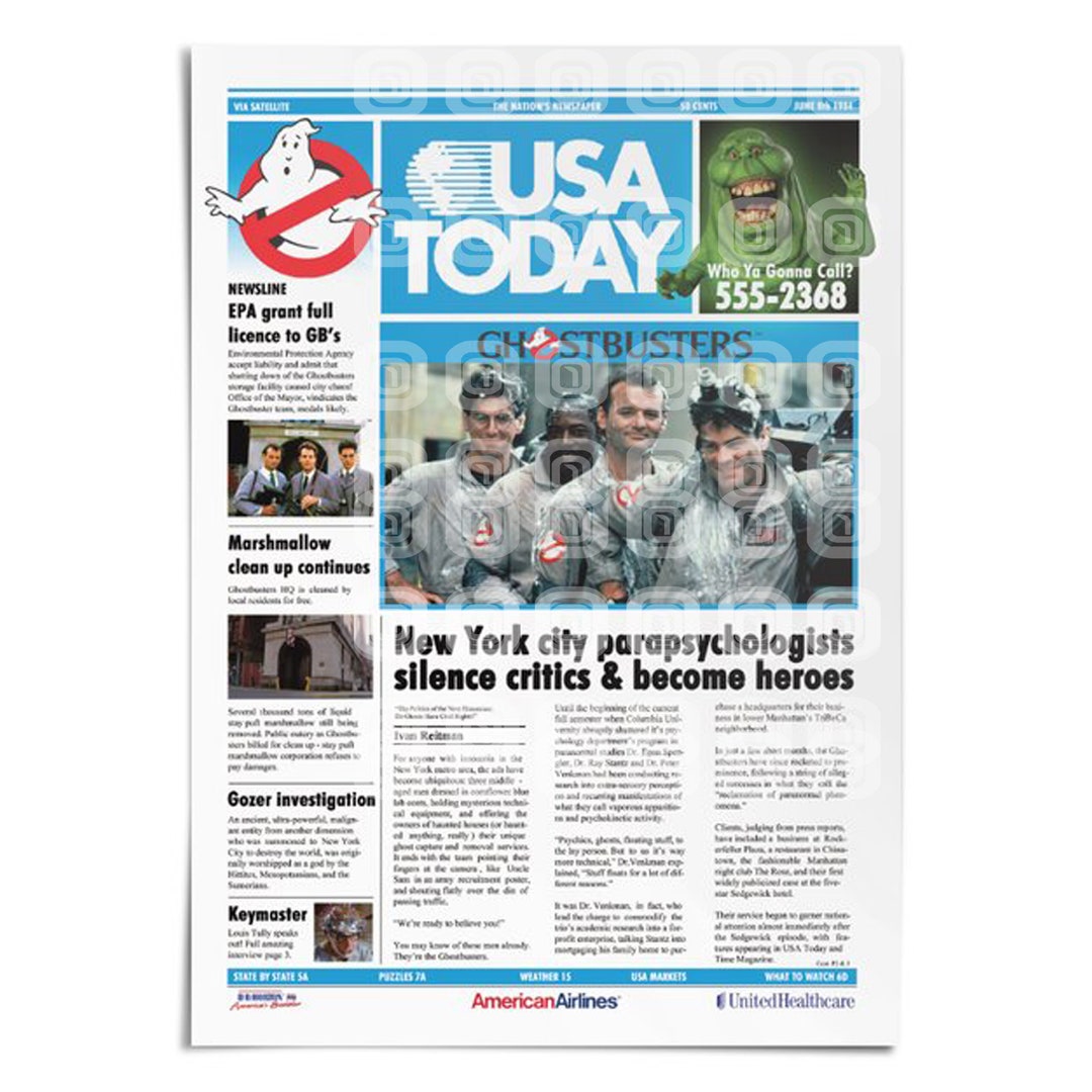 Ghostbusters USA Today Newspaper Front Page. Digital Download. Original ...