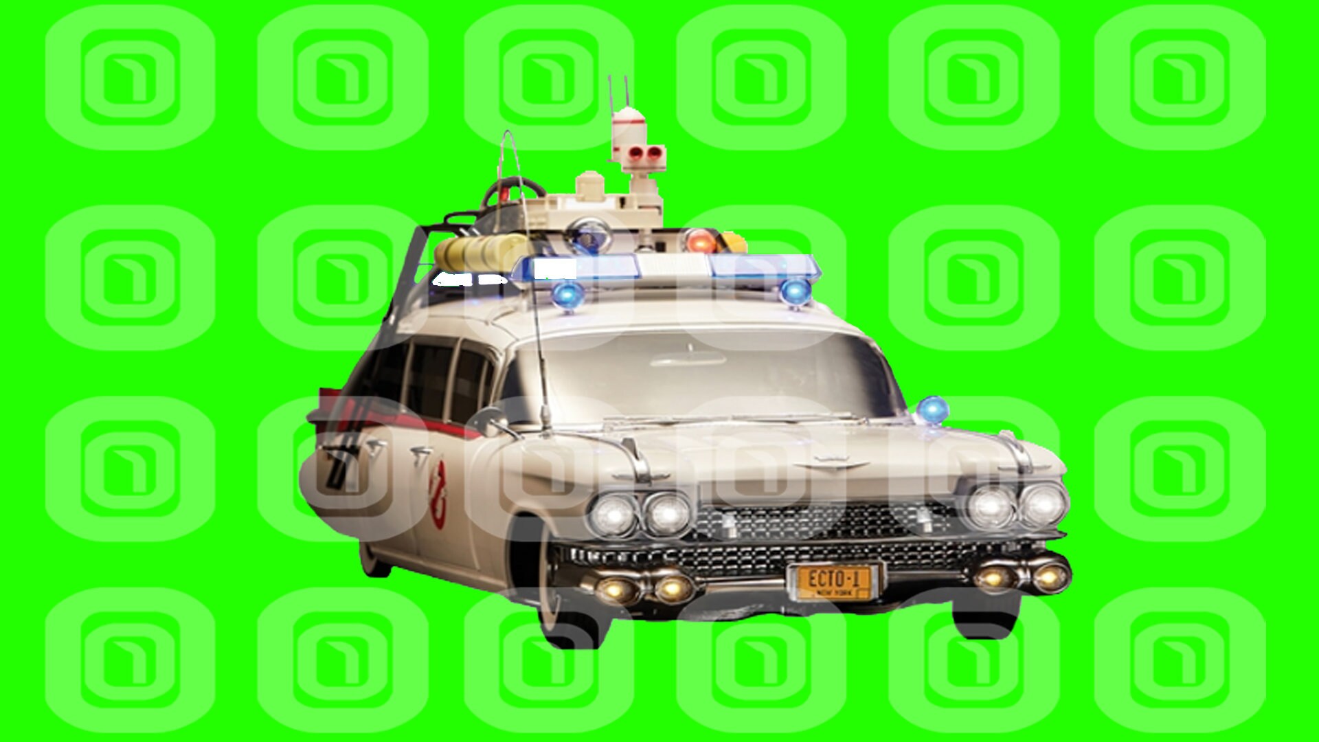 Ecto 1 Ghostbusters Car Green Screen Original Hearse With Flashing Blue Lights Lightbars Effect ...