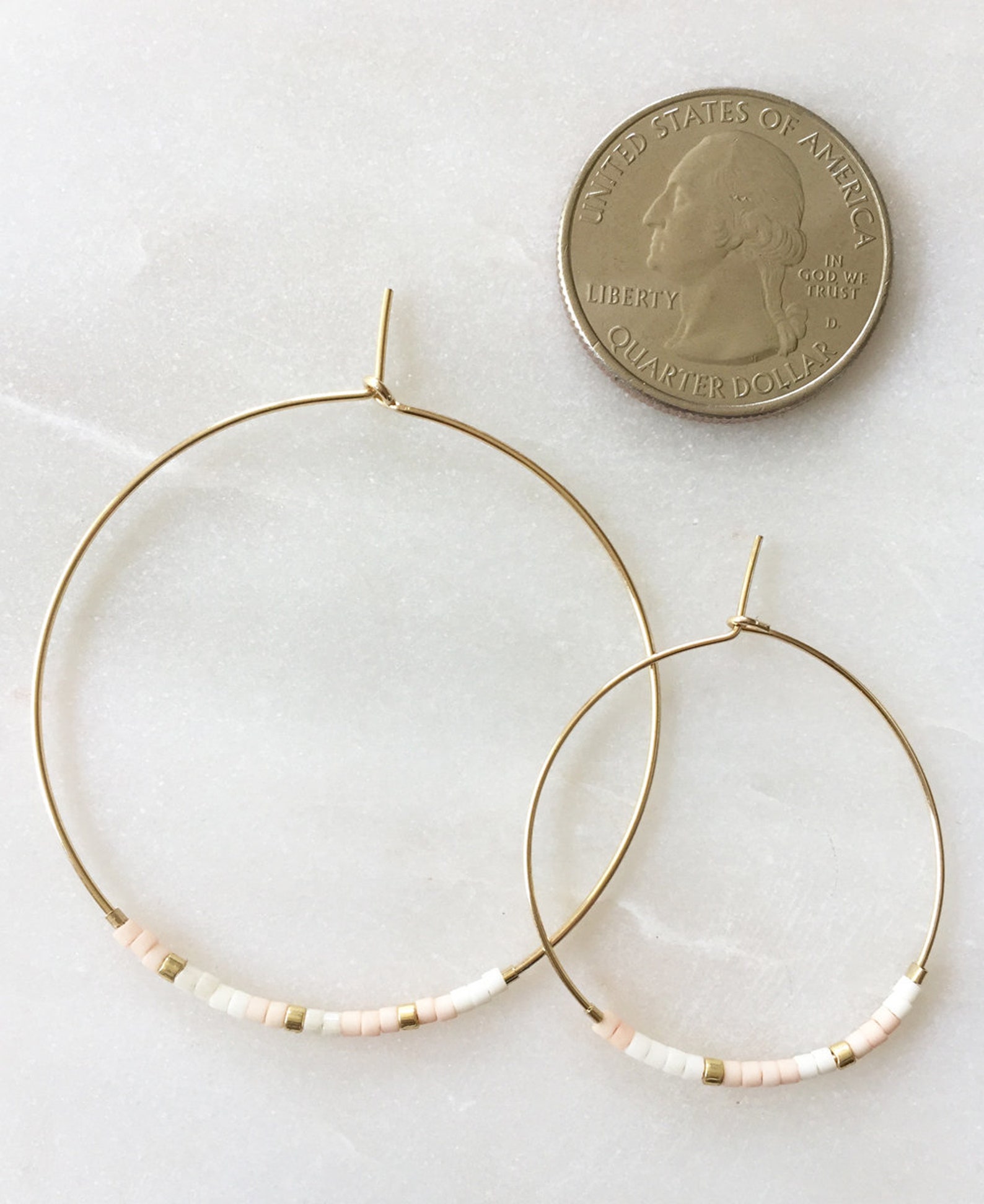 Gold Hoops With Pink White and Gold Beads - Etsy