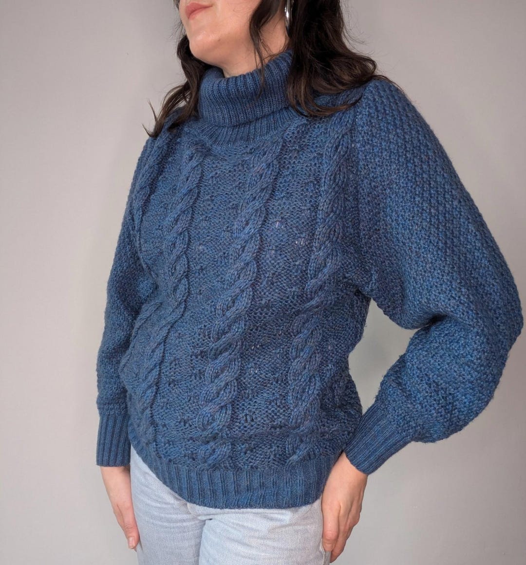 VTG 80s St. Michael Blue Cable Knit Roll Neck Sweater UK10 - Etsy