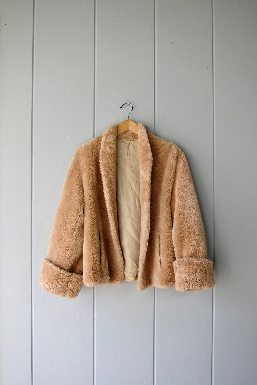 60s Albrecht Furs Coat Vintage Teddy Bear Coat Plush Beige Furry Swing ...