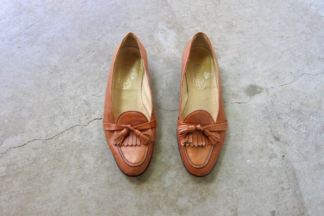 Vintage 1980s Mens Brown Leather Loafers, Fringed Slip-on Designer ...