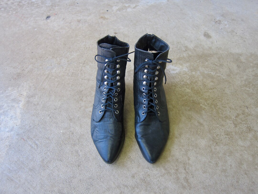 80s Black Leather Ropers High Lace up Ankle Boots Vintage - Etsy
