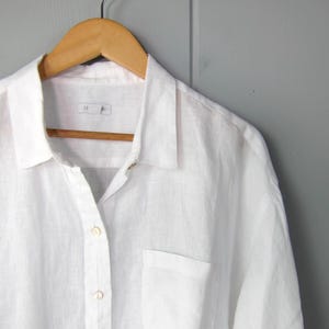 Oversized White Linen Button Shirt 00s Long Sleeve Women's Linen Collared Top White Linen Button ...