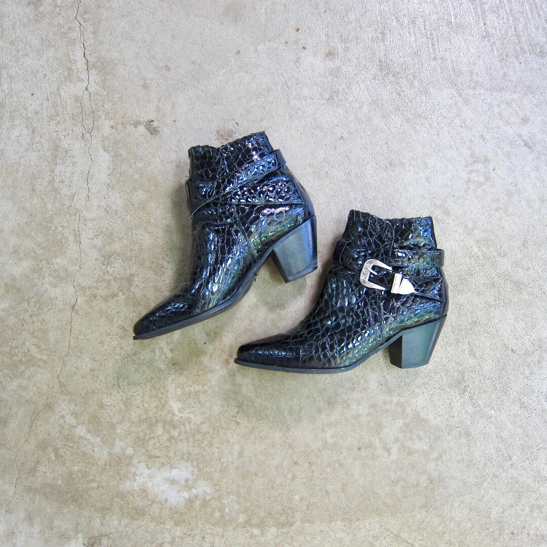 80s Buckled Black Patent Leather Punk Rock Boots | DINGO Buckled Ankle ...