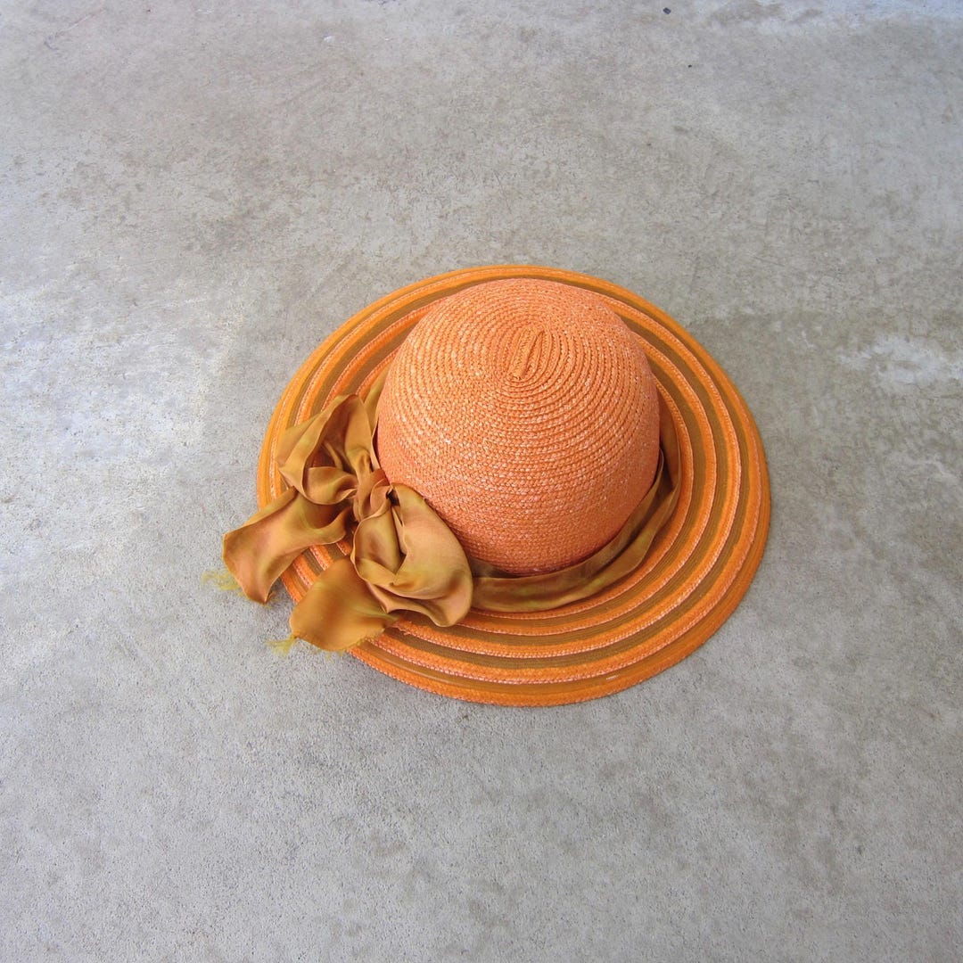 Vintage Joe Bill Miller Orange Summer Hat – Wide Brim Derby Tea Party ...