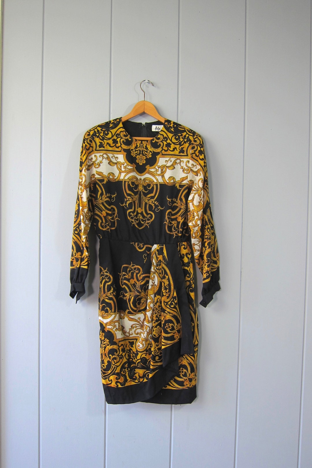 1980s Black & Gold Cruise Ship Dress Goldie Hawn OVERBOARD Sheath Dress ...