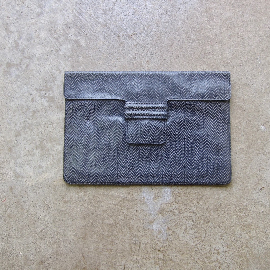 80s Snake Skin Gray Leather Clutch | Vintage MARGOLIN Envelope Handbag ...