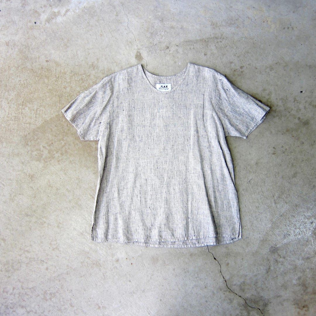 Flax Linen Shirt 80s Linen Boxy Tee Flax Brand Blouse Short Sleeve ...