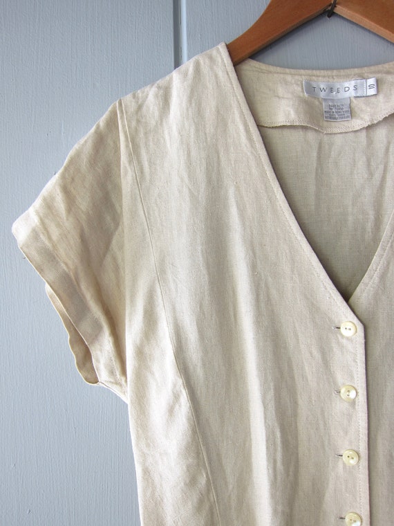 Long Natural Linen Dress | Modern 90s Button Up TWEED… - Gem