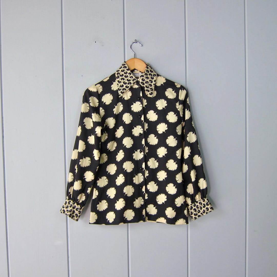 CONTESSA MONIQUE Florence Alper 70s Vintage Blouse Black Contrast ...