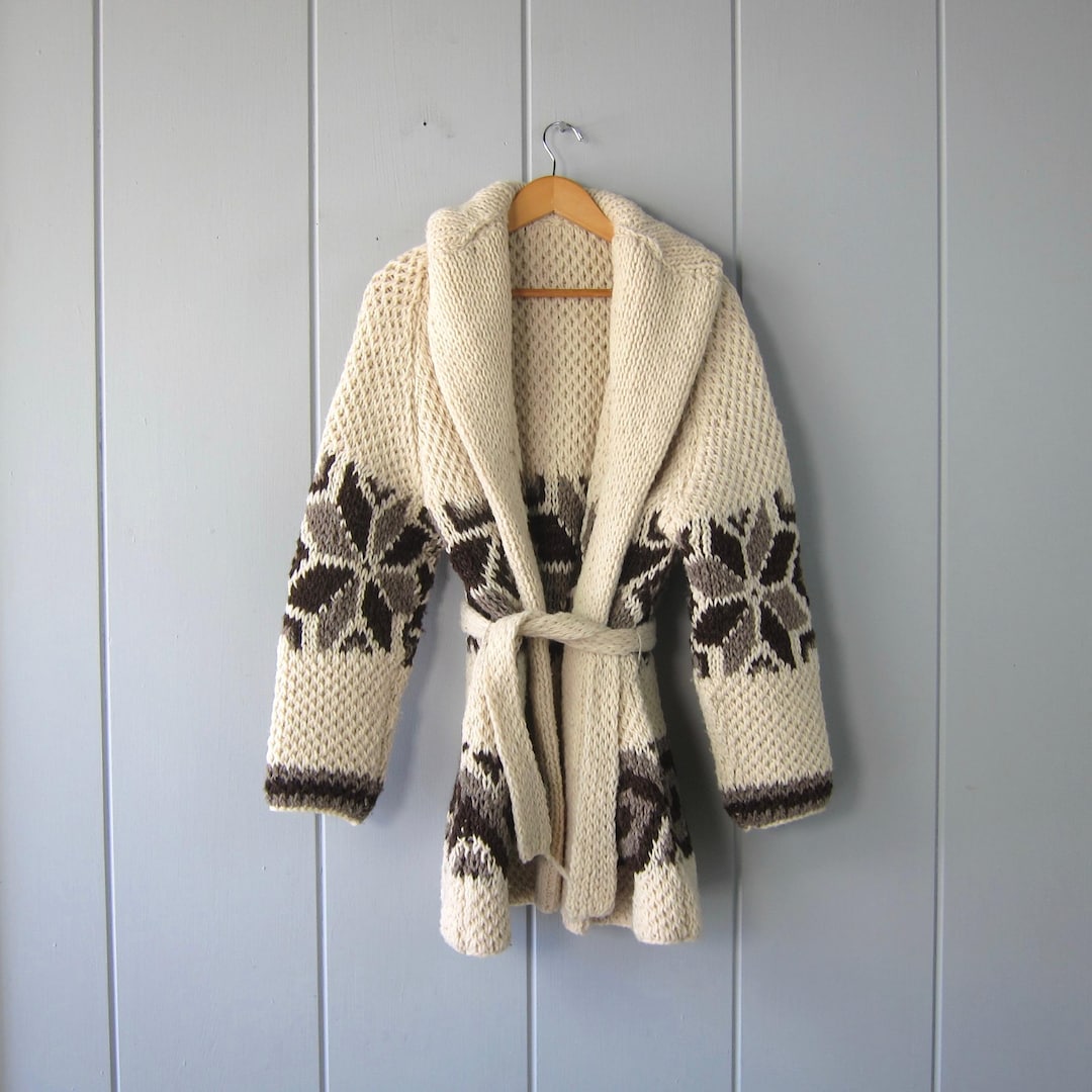 60s Cowichan Wool Sweater Coat – Vintage Hand-knit Cardigan | Ethnic ...