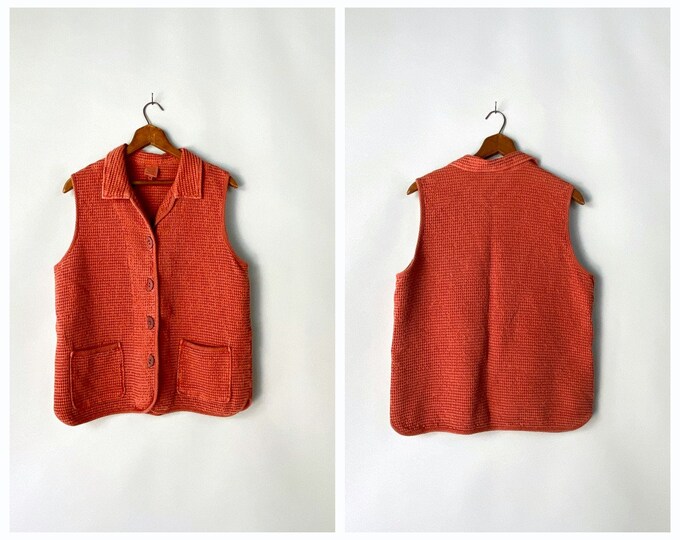 Terra Cotta Waffle Knit Vest Top | 00s Textured Button up Tank | Modern ...