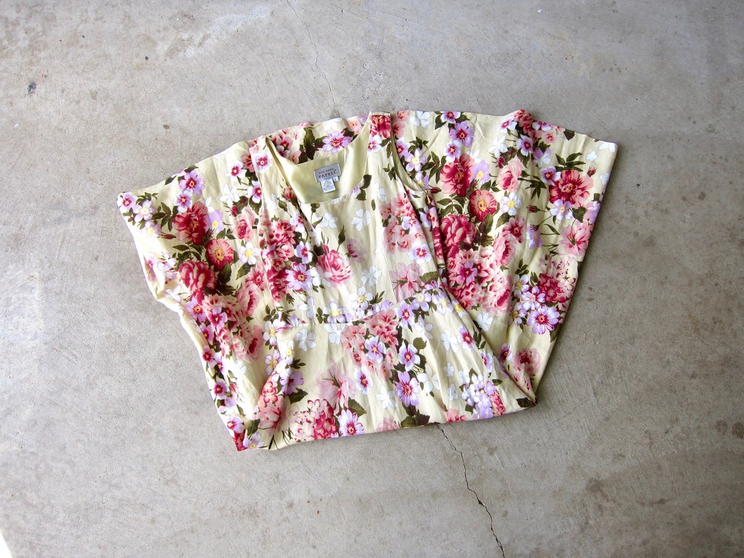 90s Floral Sundress Long Colorful Yellow Midi Dress Flower Print Linen ...