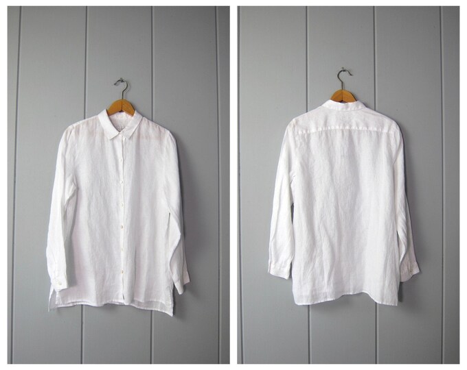 Vintage Modern White Linen Blouse | J Jill Long Sleeve Collared Blouse ...