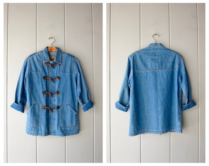 90s Denim Chore Jacket | Toggle Button Jean Jacket | Vintage Denim ...