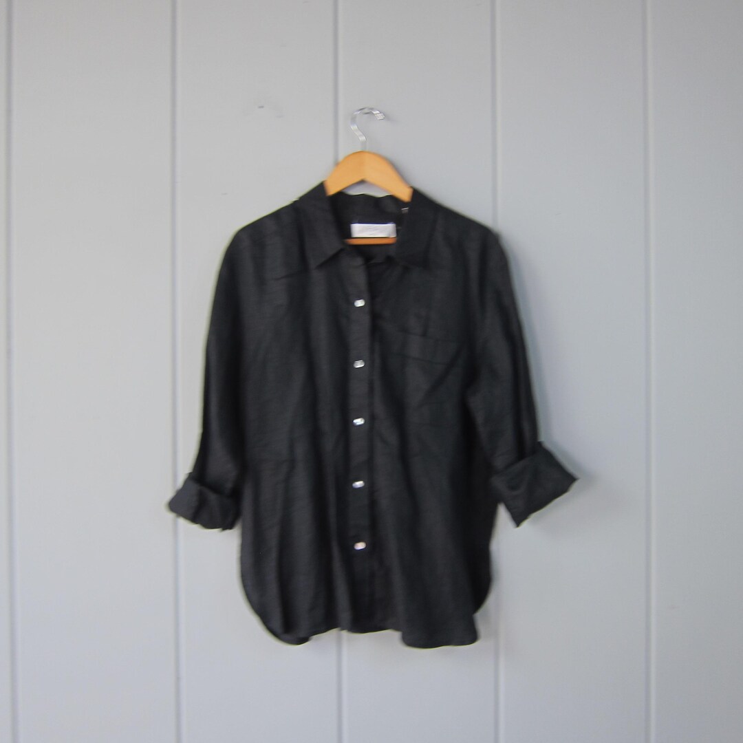 Oversized Black Linen Button Down Shirt 90s Long Sleeve Lord & Taylor ...