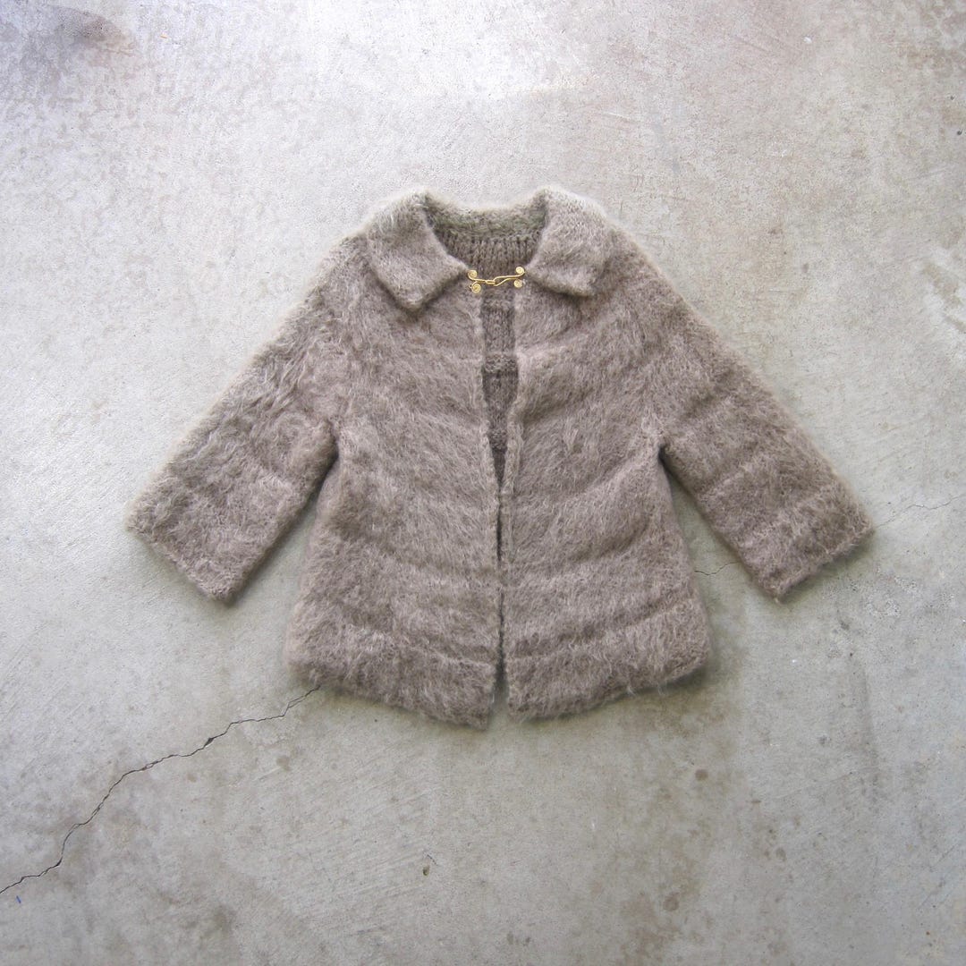 80s Furry Mohair Wool Blend Cardigan Sweater Coat Vintage Thick Fuzzy ...