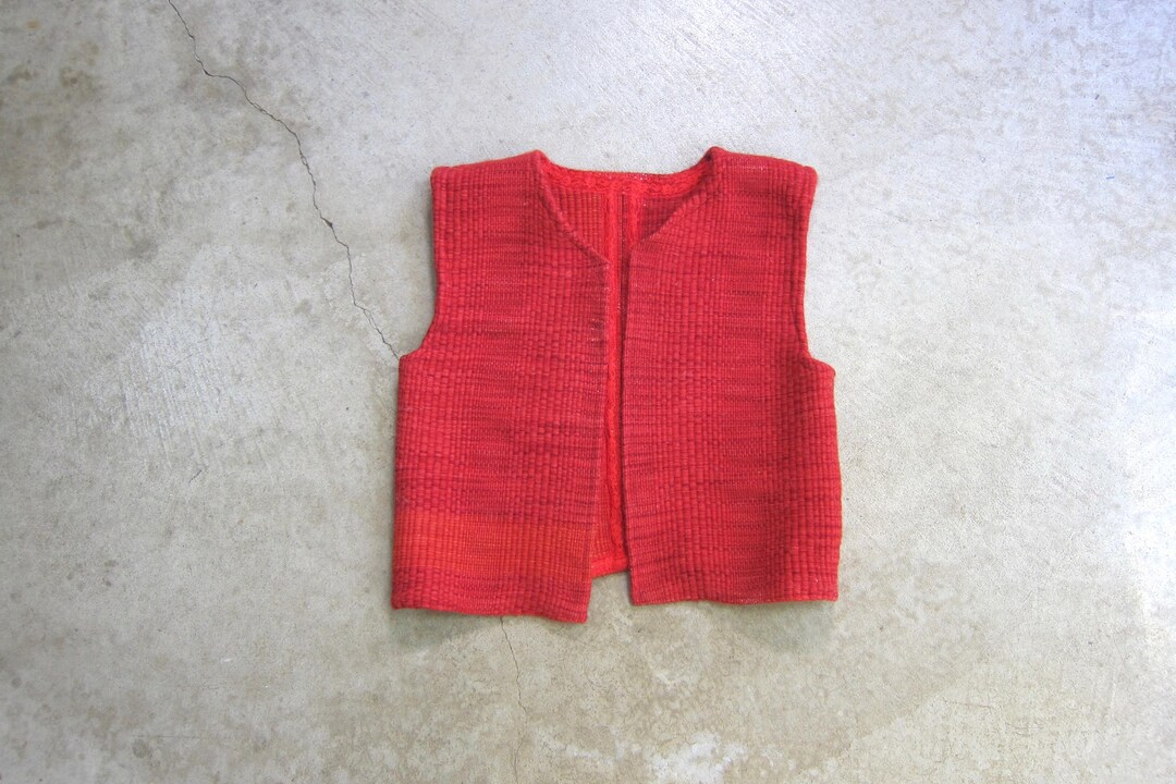 Thick Handwoven Wool Vest Cherry Red Thick Hand Woven Open Vest Jacket ...