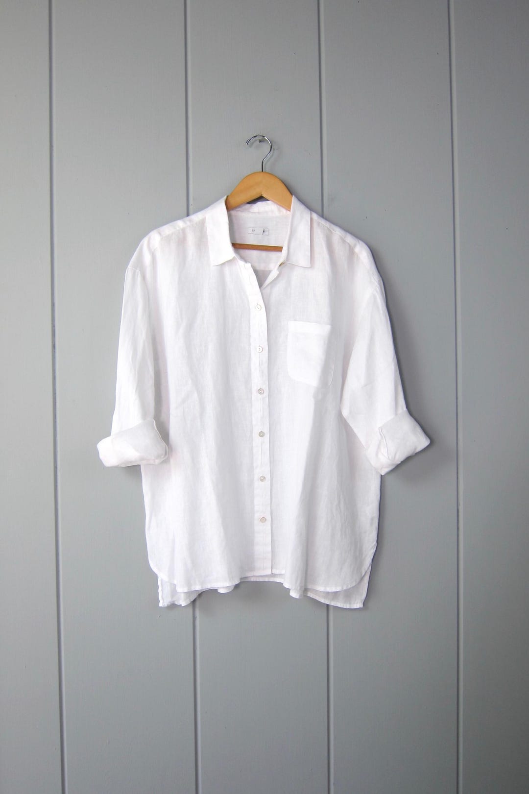 Oversized White Linen Button Shirt 00s Long Sleeve Women's Linen Collared Top White Linen Button ...